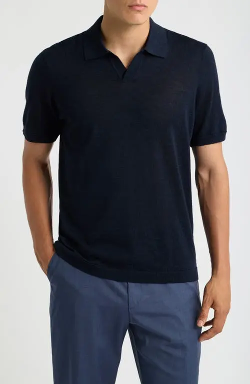 JACK VICTOR Wool Johnny Collar Polo - Navy