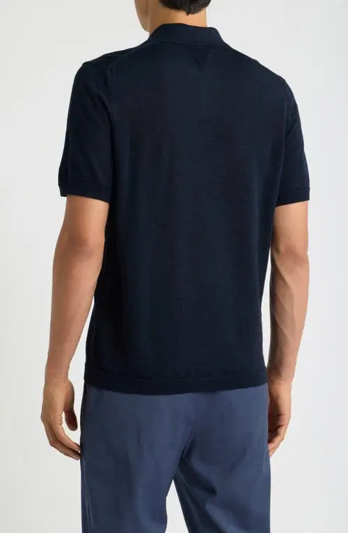 JACK VICTOR Wool Johnny Collar Polo - Navy