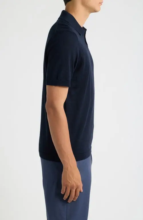 JACK VICTOR Wool Johnny Collar Polo - Navy