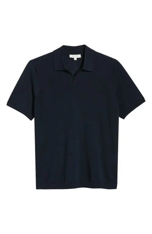 JACK VICTOR Wool Johnny Collar Polo - Navy