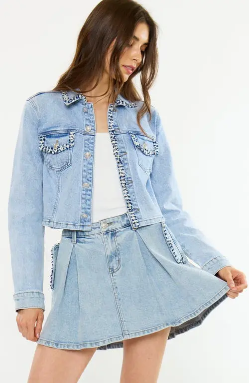 KANCAN Valerien Mid Rise Mini Skirt With Pleat And Bouclé Trim