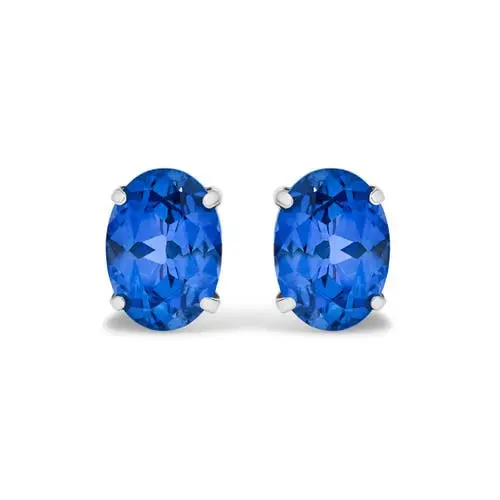 HAUS OF BRILLIANCE Lab Created Blue Sapphire Oval Solitaire Stud Earrings - Platinum
