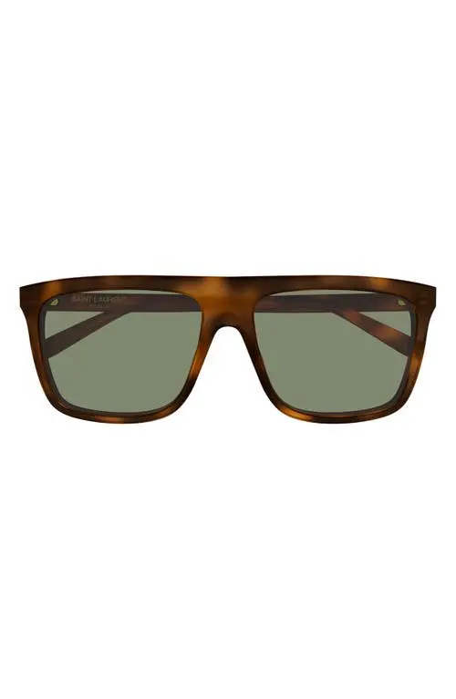 Saint Laurent Flat Top Square Sunglasses - Havana/green