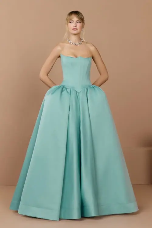 Mac Duggal Strapless Sweetheart Satin Ball Gown With Pockets