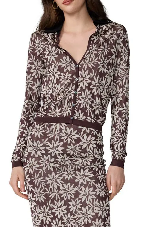 Diane Von Furstenberg Rae Botanical Print Knit Top - Thistle Brown