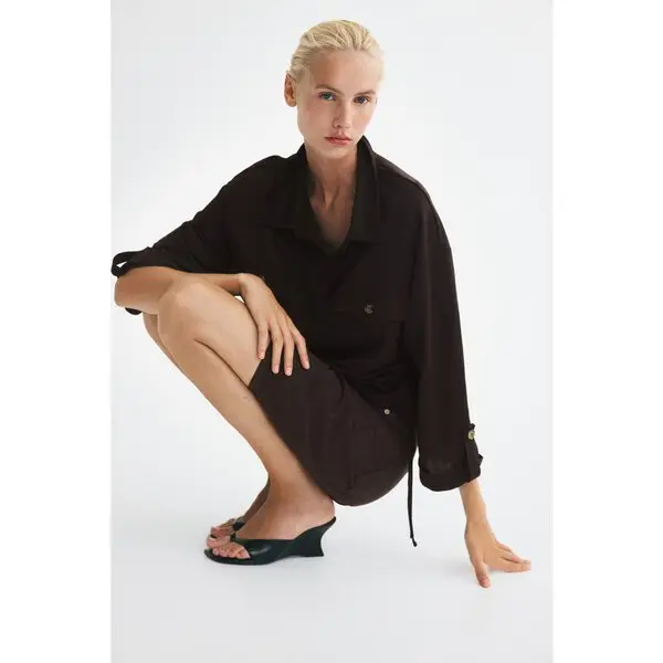 H&M Piqué Pullover Shirt With Dropped Shoulders And Chest Pockets
