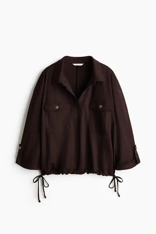 H&M Piqué Pullover Shirt With Dropped Shoulders And Chest Pockets