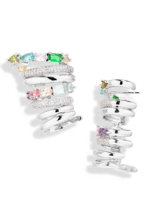 MELANIA CLARA 18k Gold Plated Cubic Zirconia And Multi-stone Ear Climbers - Silver Multi
