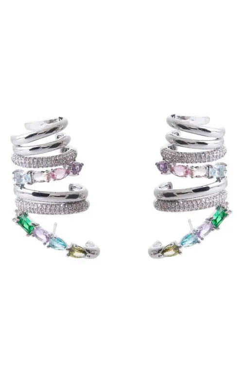 MELANIA CLARA 18k Gold Plated Cubic Zirconia And Multi-stone Ear Climbers - Silver Multi