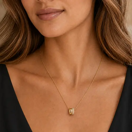DONATELLO GIAN Tone Pavé Double Ring Pendant Necklace