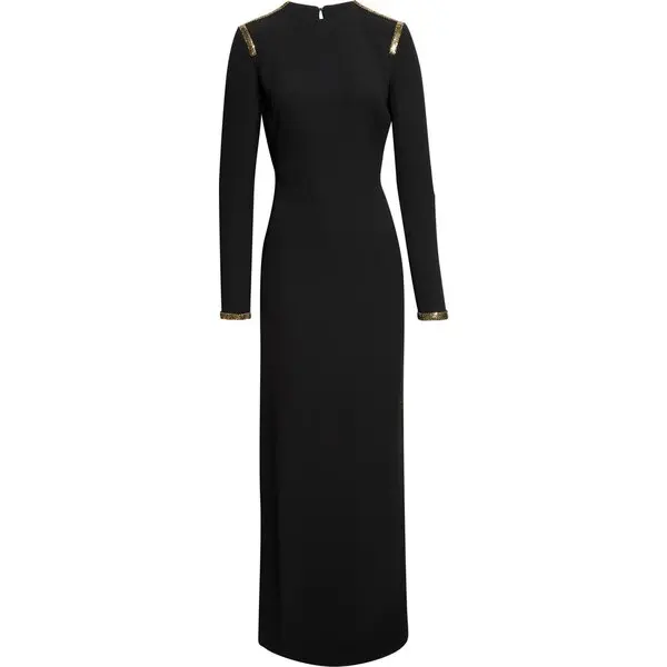 TOM FORD Chainmail Trim Long Sleeve Silk Evening Dress