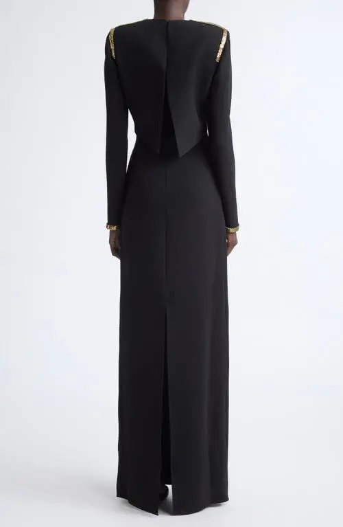 TOM FORD Long Sleeve Silk Evening Dress With Chainmail Trim - Black/gold