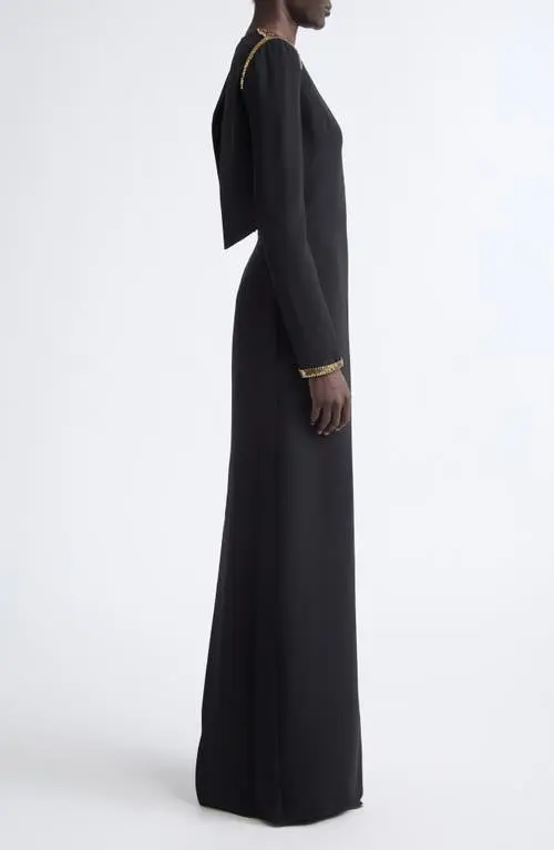 TOM FORD Long Sleeve Silk Evening Dress With Chainmail Trim - Black/gold
