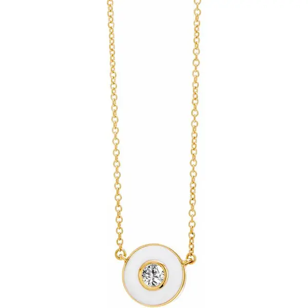 SYNA JEWELS 18k Yellow Gold Enamel Disc Diamond Pendant Necklace - White Enamel