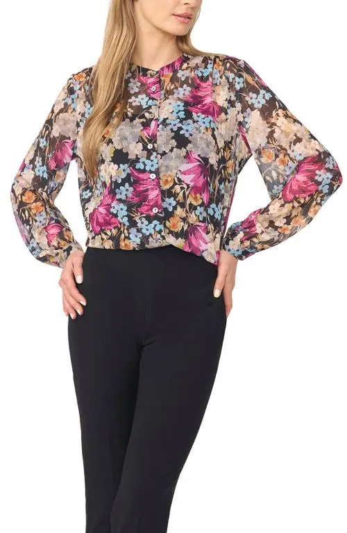 Halogen Mock Neck Shirred Button-down Shirt