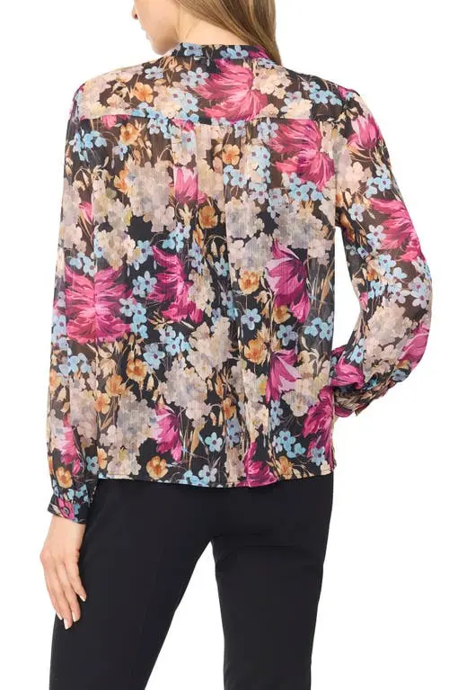 Halogen Mock Neck Shirred Button-down Shirt