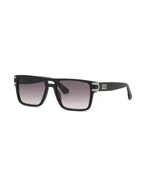 Philipp Plein Rectangular Sunglasses With Double Bridge - Black/violet