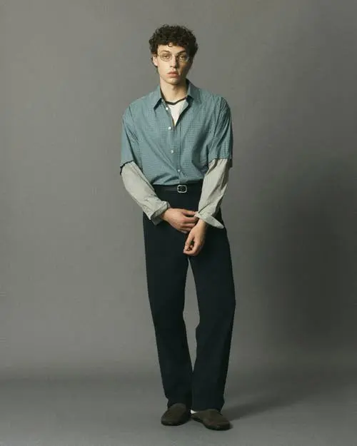 LE PERE Detached Sleeve Button Down Shirt - Blue Sage Combo