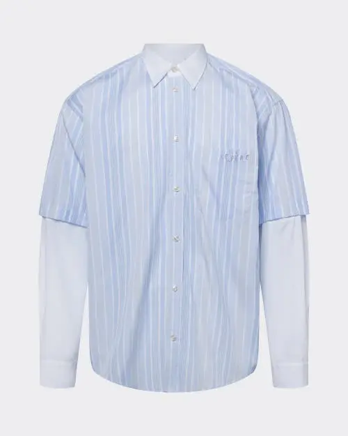 LE PERE Detached Sleeve Button Down Shirt - Blue Stripes