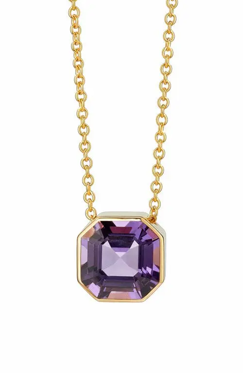 SYNA JEWELS 18k Yellow Gold Asscher Cut Gemstone Pendant Necklace - Amethyst