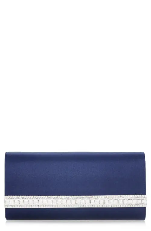 Judith Leiber Perry Satin Clutch With Crystal Bar - Silver Navy