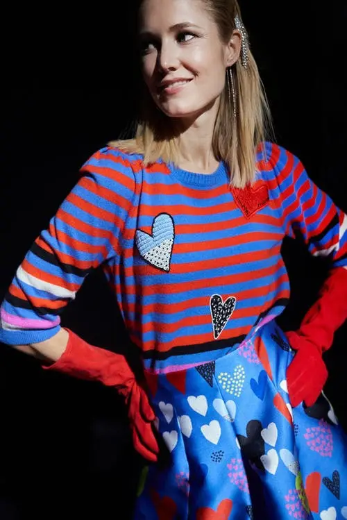 MAISON COMMON Multi-colored Striped Pullover With Heart Appliqu