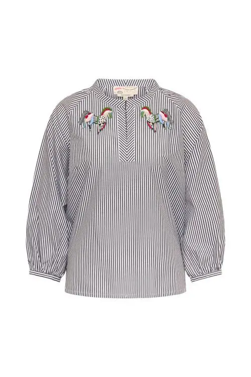 MAISON COMMON Striped Blouse With Zebra Patches