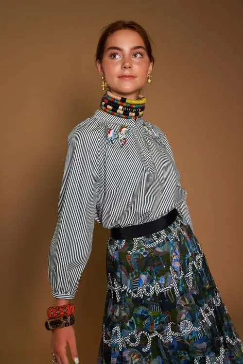 MAISON COMMON Striped Blouse With Zebra Patches