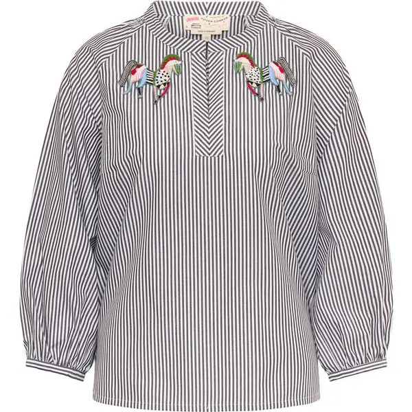 MAISON COMMON Striped Blouse With Zebra Patches - Black/white