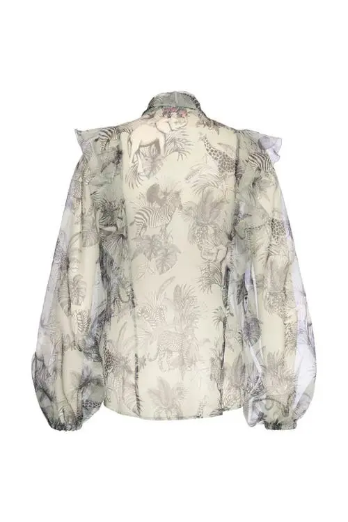 MAISON COMMON Printed Organza Blouse With Ruffles