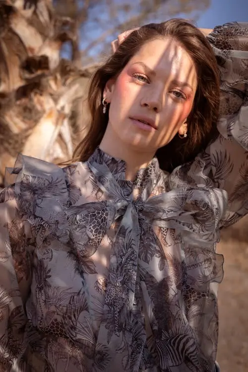 MAISON COMMON Printed Organza Blouse With Ruffles