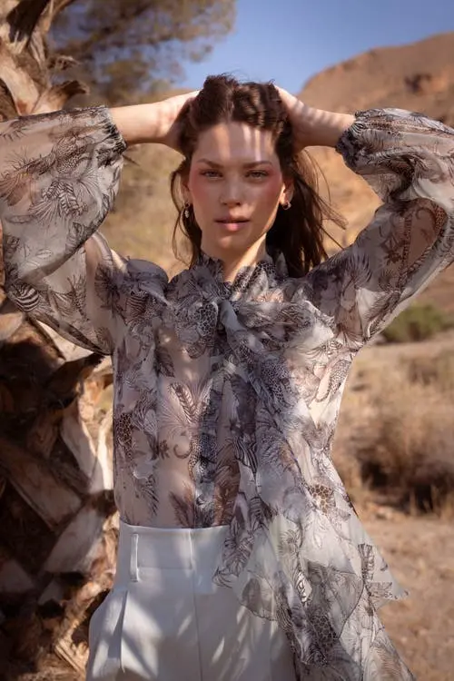 MAISON COMMON Printed Organza Blouse With Ruffles
