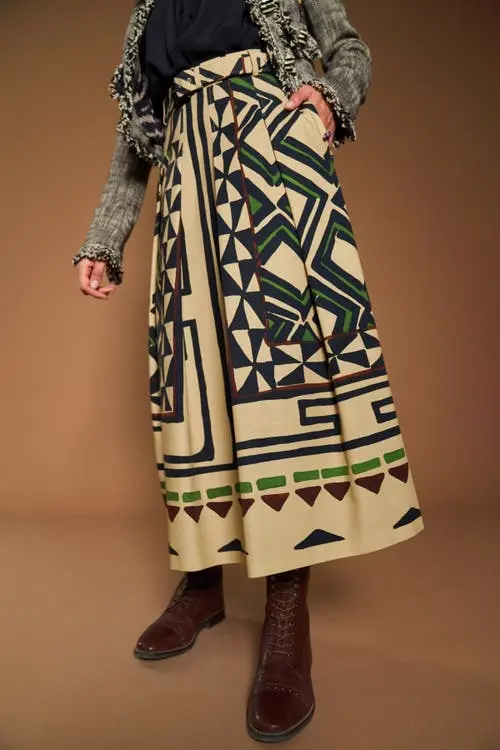 MAISON COMMON Printed Canvas Skirt With Belt