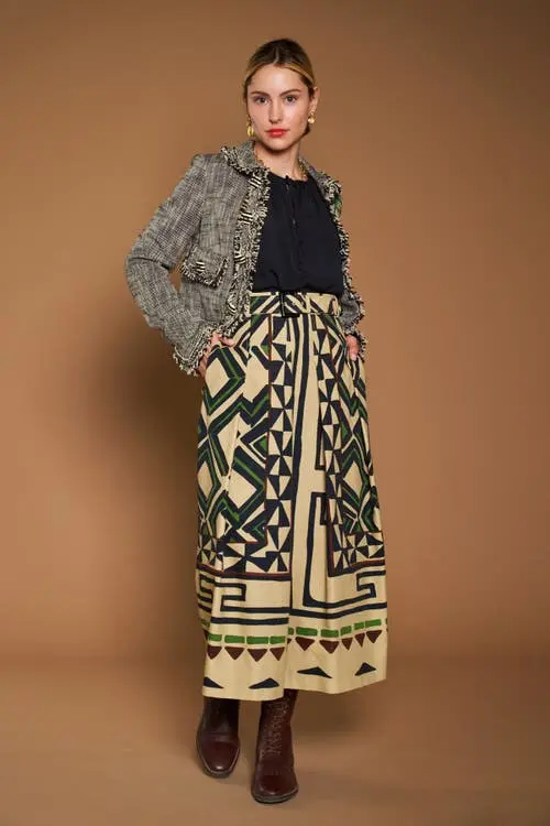 MAISON COMMON Printed Canvas Skirt With Belt