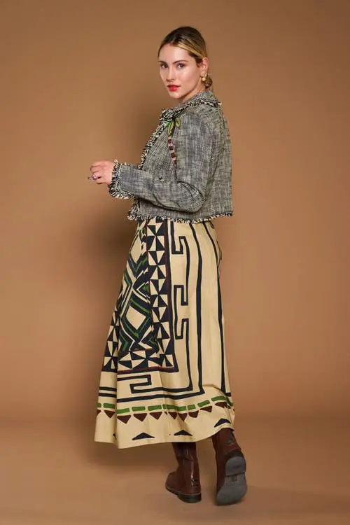 MAISON COMMON Printed Canvas Skirt With Belt