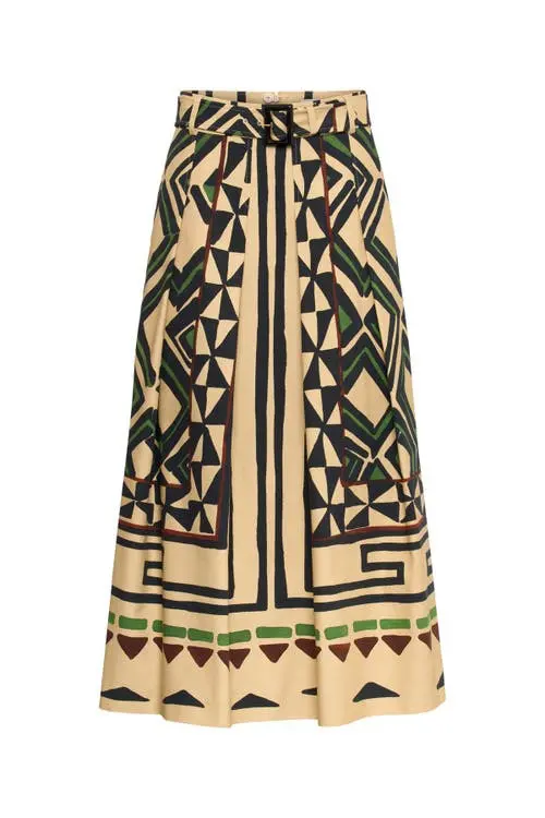 MAISON COMMON Printed Canvas Skirt With Belt