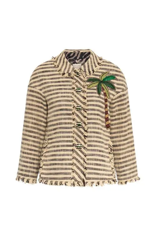 MAISON COMMON Striped Jacket With Palm Tree Embroidery