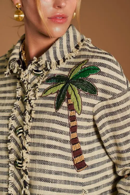 MAISON COMMON Striped Jacket With Palm Tree Embroidery