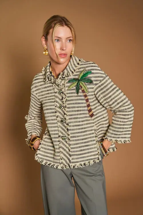 MAISON COMMON Striped Jacket With Palm Tree Embroidery