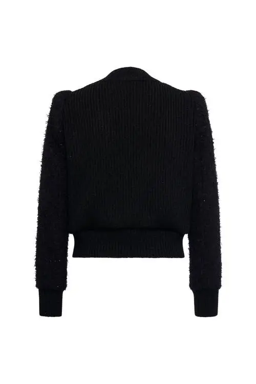 MAISON COMMON Tweed Bomber Jacket With Knitted Back