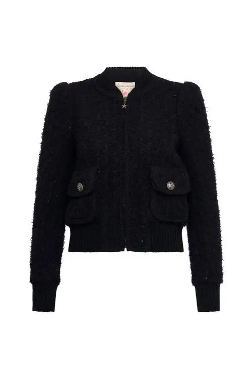 MAISON COMMON Tweed Bomber Jacket With Knitted Back - Black