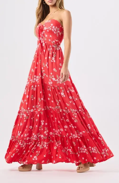 Tiare Hawaii Gardenia Strapless Floral Maxi Dress - Floret Red