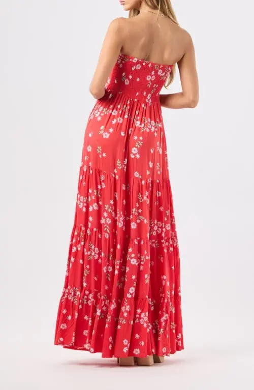 Tiare Hawaii Gardenia Strapless Floral Maxi Dress