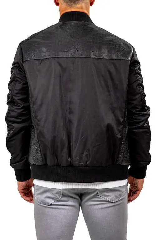 MACEOO Croc Embossed Leather Bomber Jacket