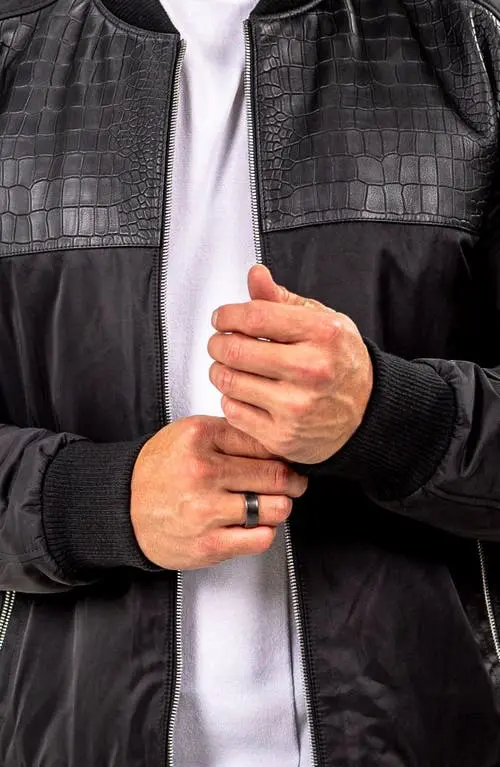 MACEOO Croc Embossed Leather Bomber Jacket
