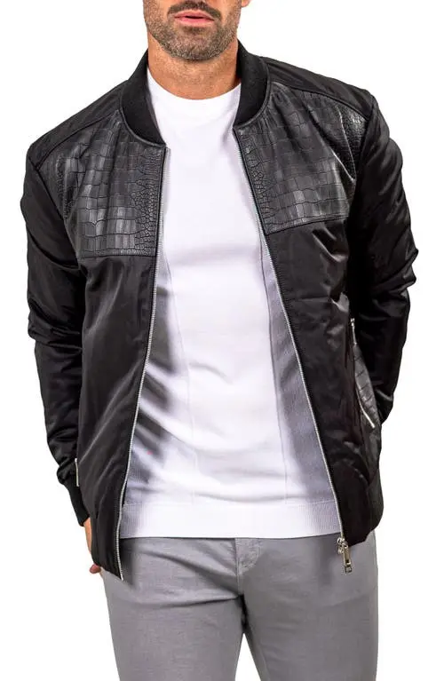 MACEOO Croc Embossed Leather Bomber Jacket