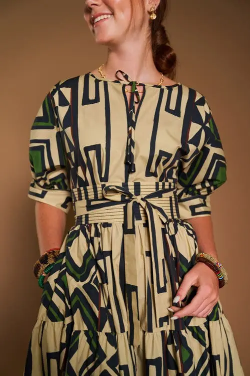 MAISON COMMON Printed Cotton Maxi Dress With Belt