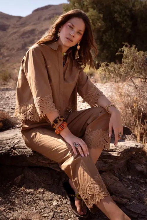 MAISON COMMON Embroidered Cotton Trousers With Belt