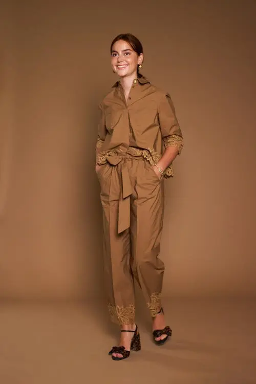MAISON COMMON Embroidered Cotton Trousers With Belt