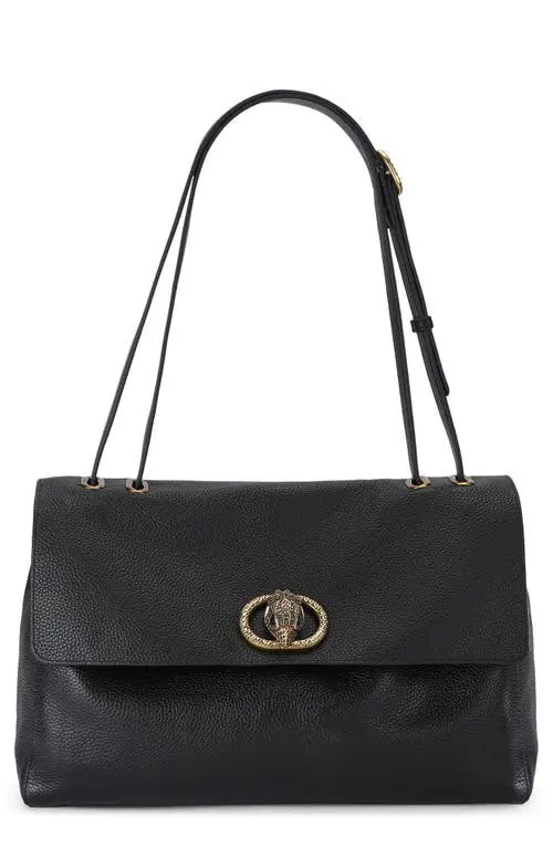 Kurt Geiger Chelsea Large Slouchy Flap Leather Shoulder Bag - Black